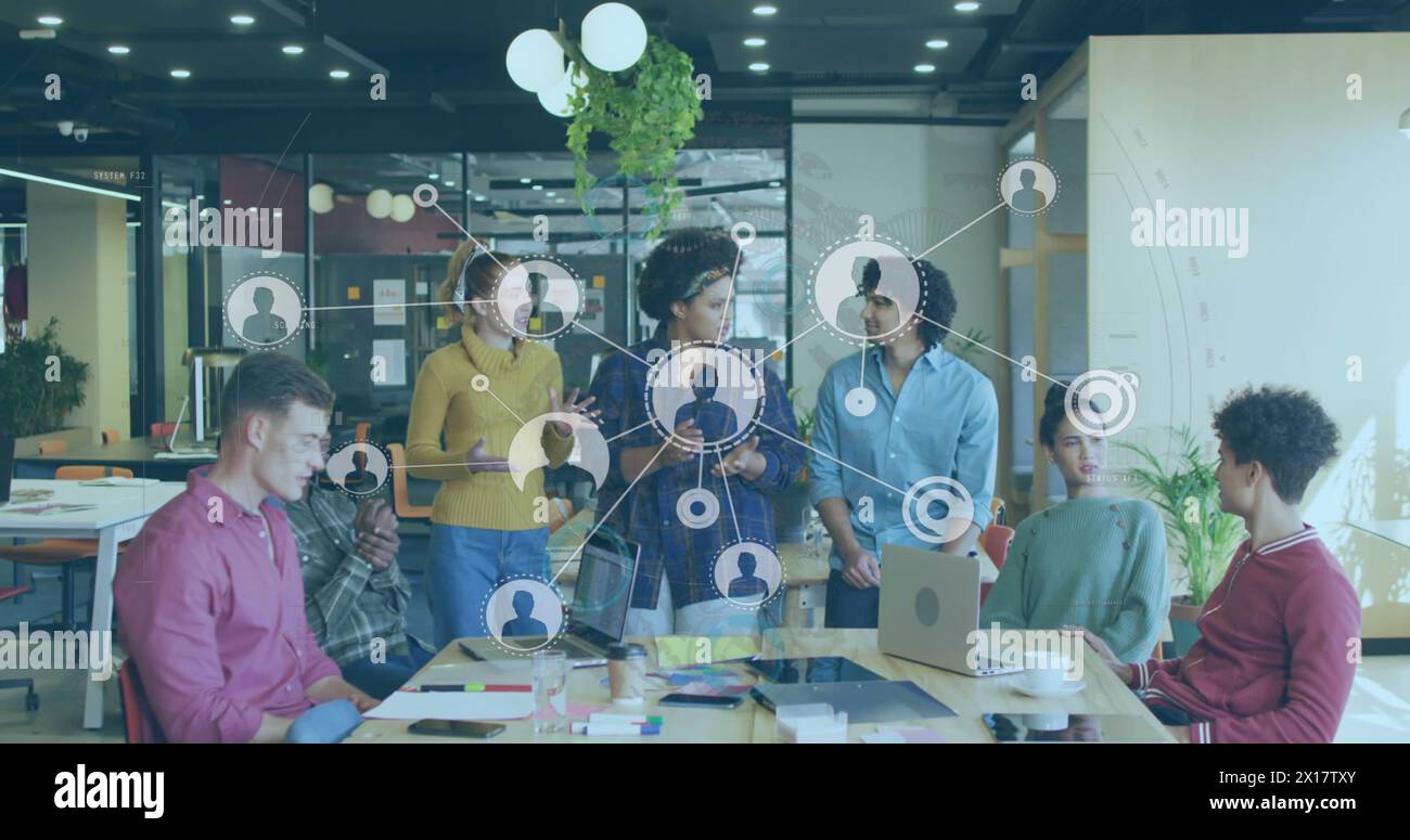 Image of network with data processing over diverse business people ...