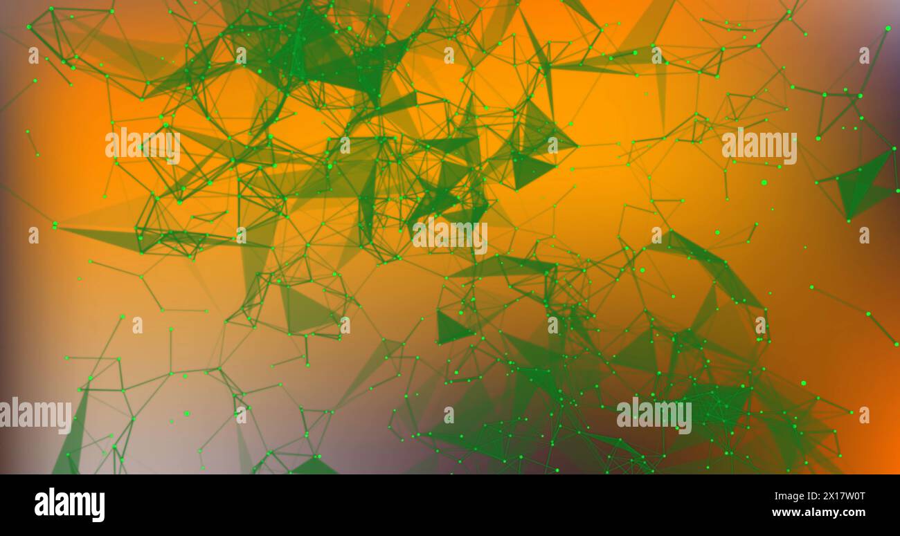 Image of green illuminated dots connecting with lines and moving on ...