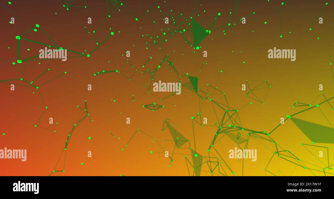 Image of green illuminated dots connecting with lines and moving on ...