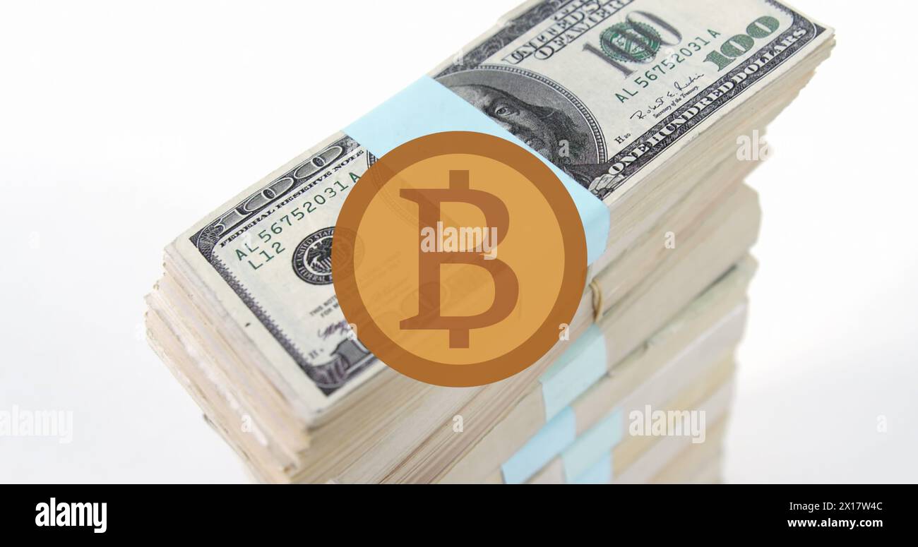 Animation bitcoin symbol over banknotes hi-res stock photography and ...