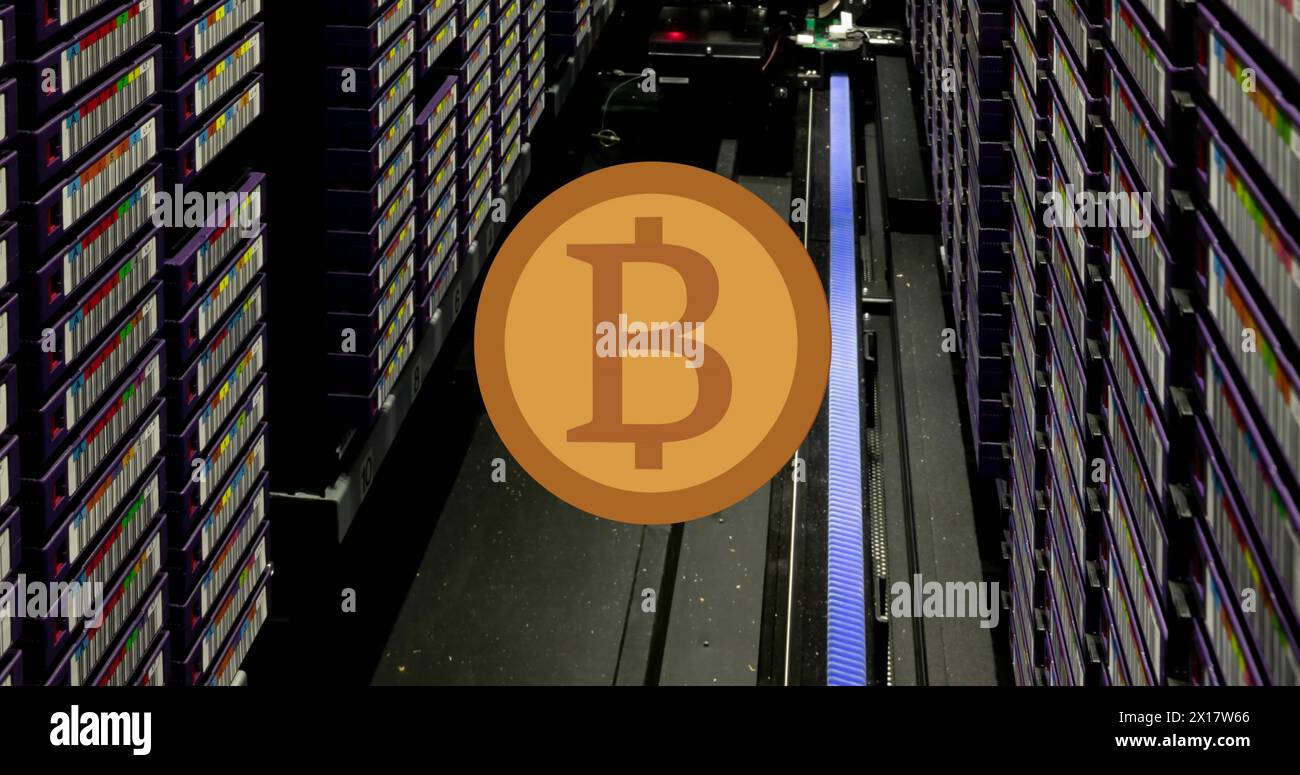 Image of bitcoin over server room Stock Photo - Alamy