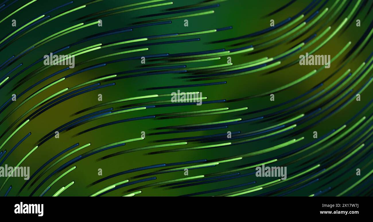 Image of curvy green lights moving up over dark purple and pink blots ...