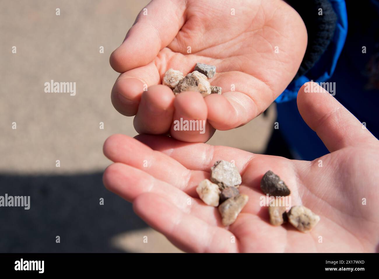 Two children holding stones in the hands. Spring sunny weather Stock ...