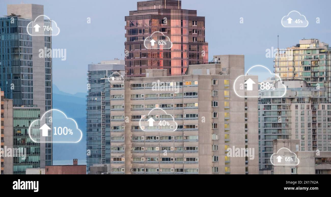 Multiple cloud icons increasing percentage hi-res stock photography and images - Alamy