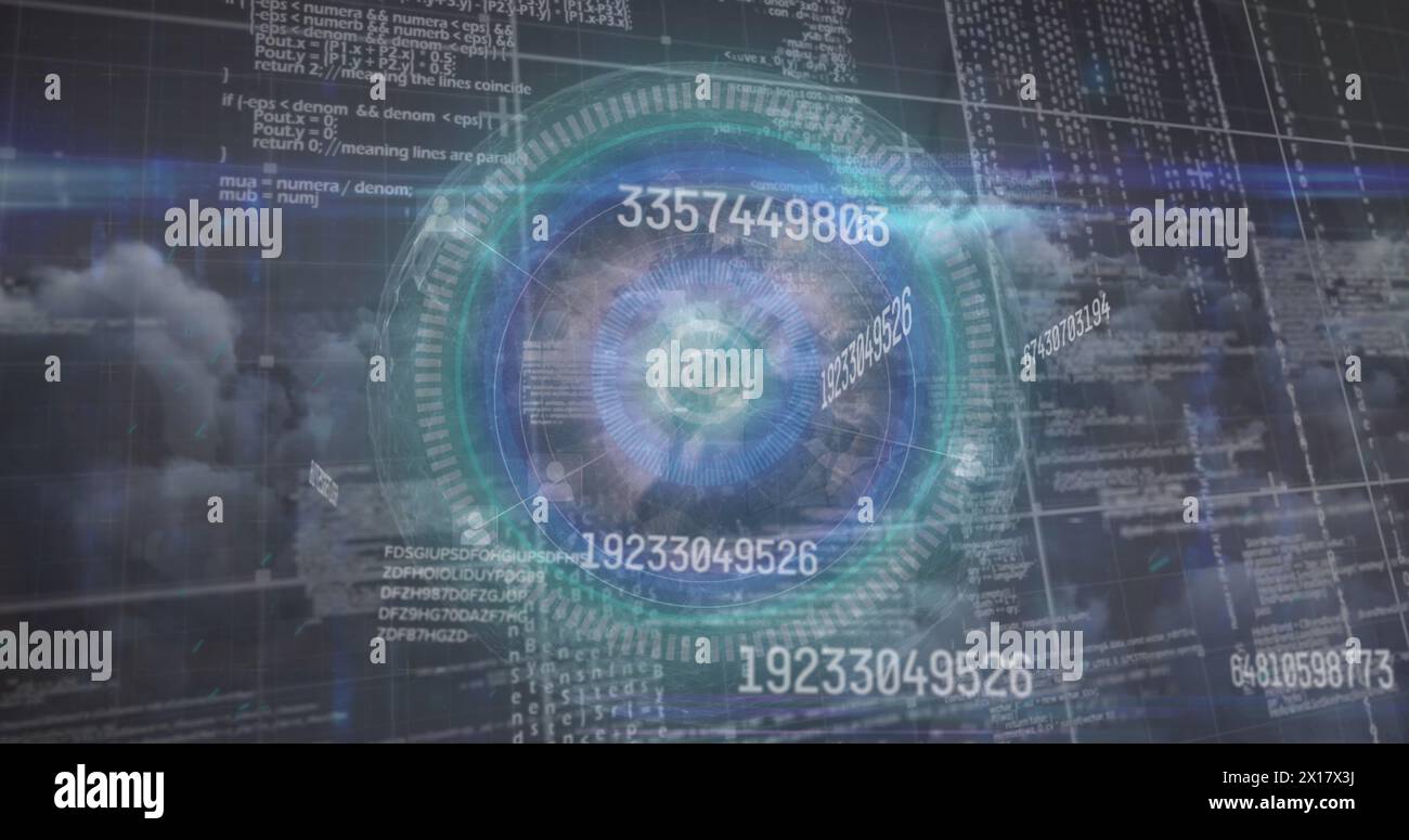 Animated multiple exposure of rapid changing numbers and globe with ...