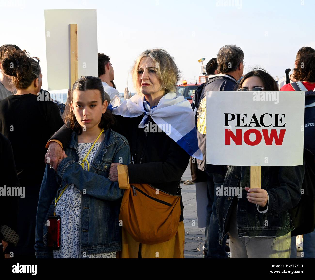 Tel Aviv, Israel. 15th Apr, 2024. People hold a placard demanding the ...