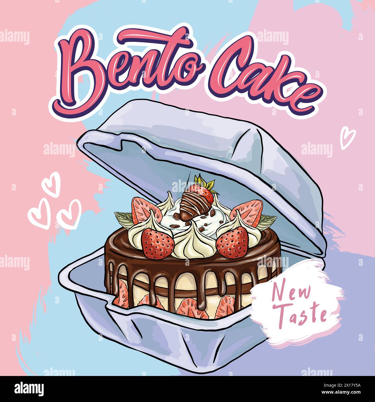 Cute shaped bento cake square banner. Romantic dessert. Valentine day ...