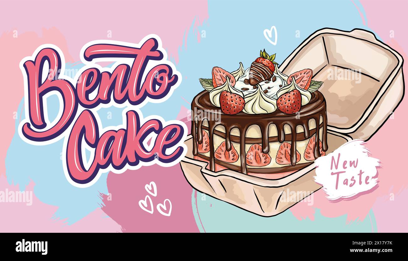 Cute shaped bento cake horizontal banner. Romantic dessert. Valentine ...