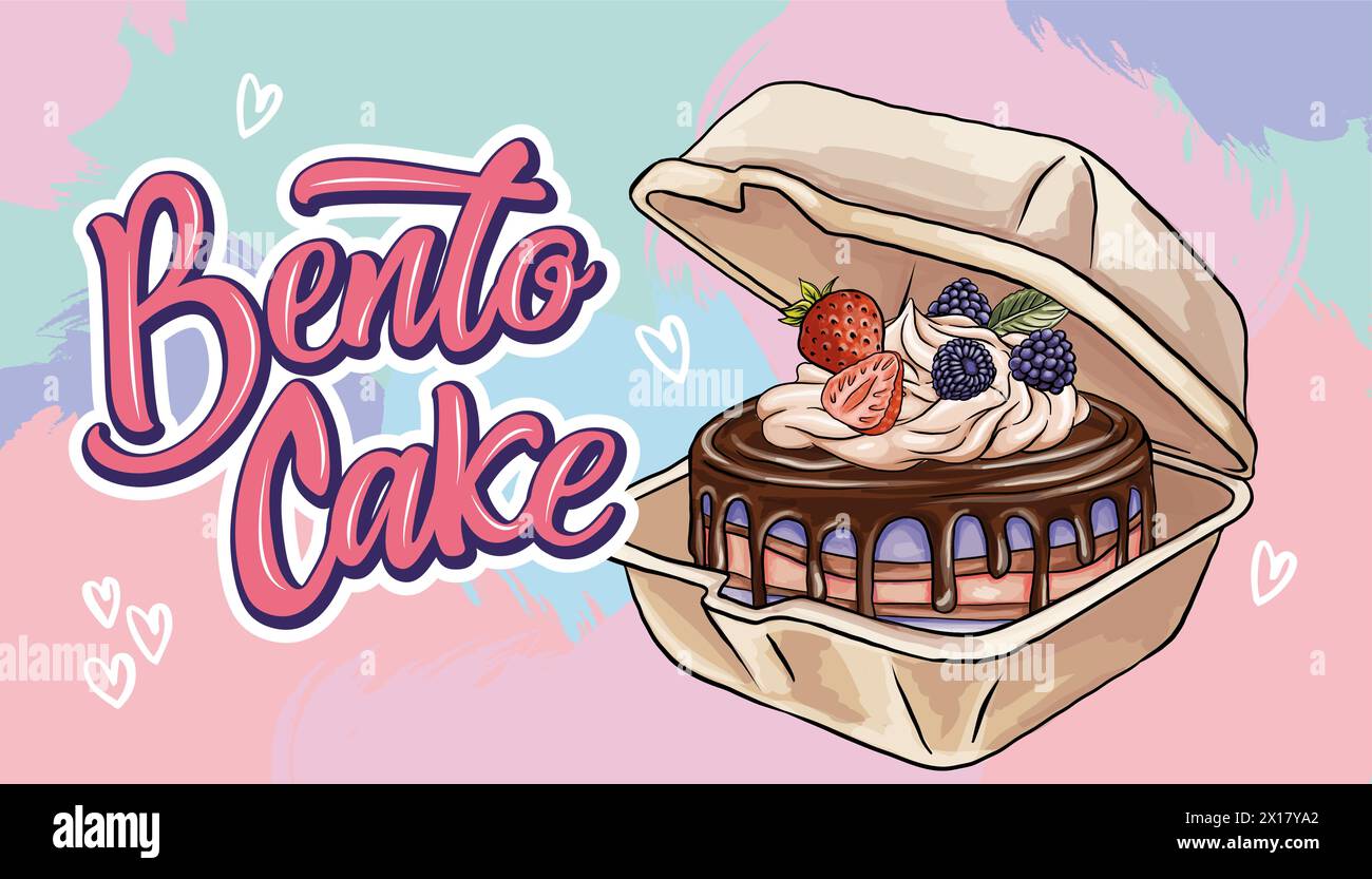 Cute shaped bento cake horizontal banner. Romantic dessert. Valentine ...