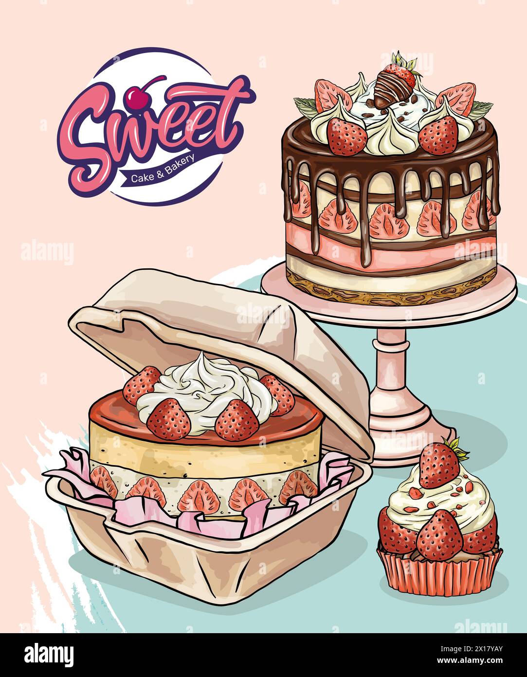 Cute shaped bento cake with strawberries. Romantic dessert. Valentine ...