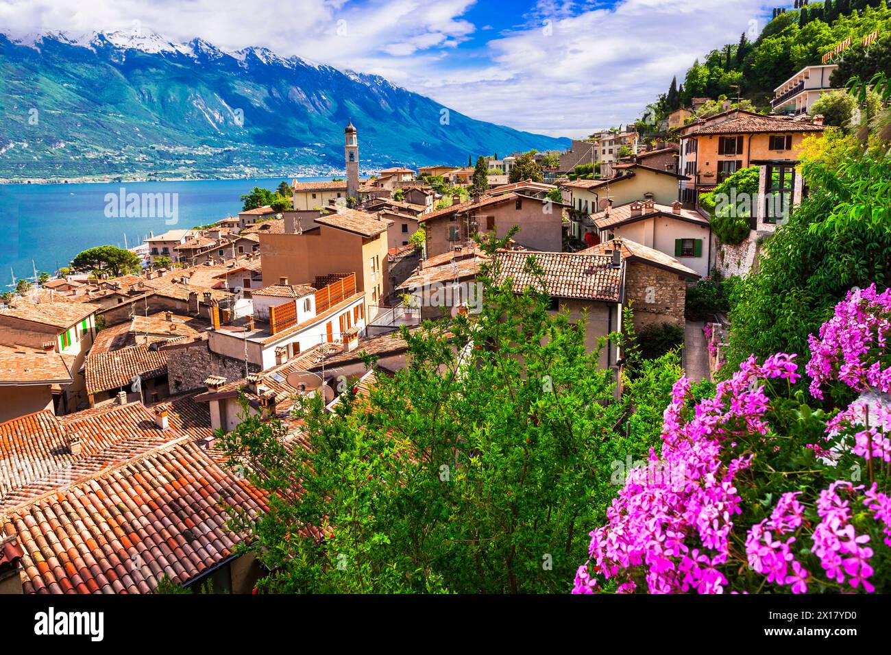 most scenic Italian lakes Lago di Grada , view of beautiful village ...