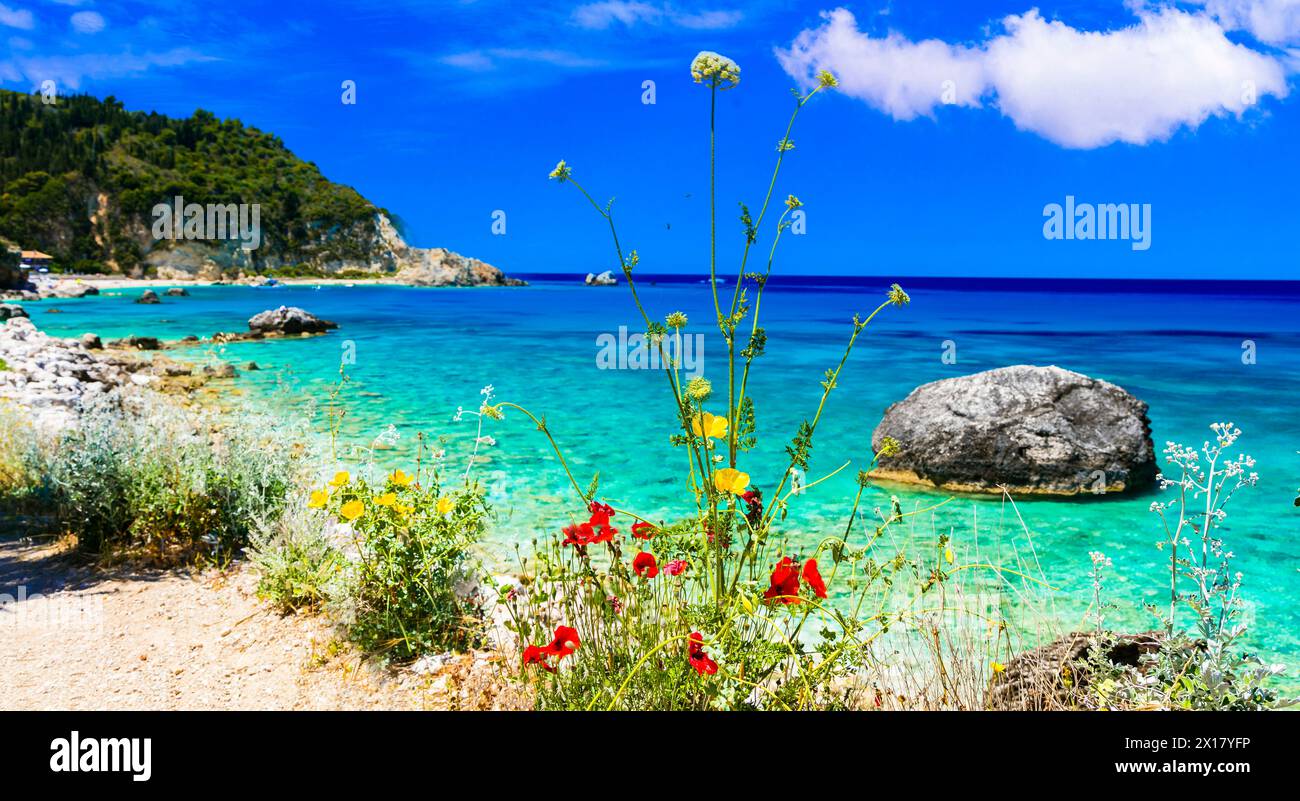 Greek summer destinations. Turquoise beautiful beaches of Lefkada ...
