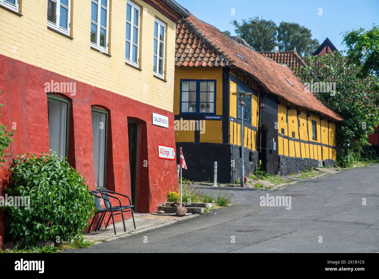 Typical colored red and yellow houses on Bornholm island, Baltic Sea ...