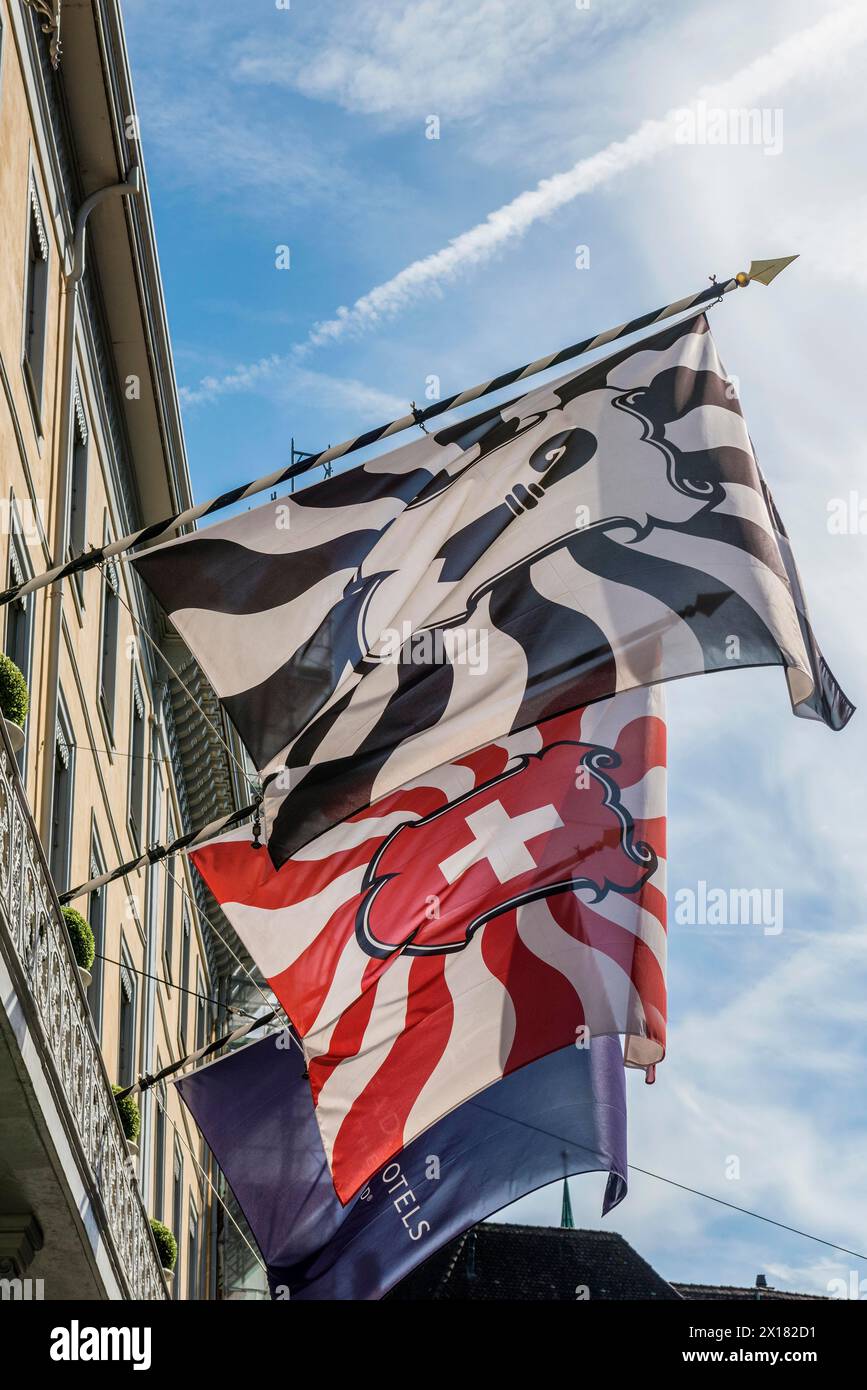 Flags with the coats of arms of Basel and Switzerland, Basel, Canton of ...