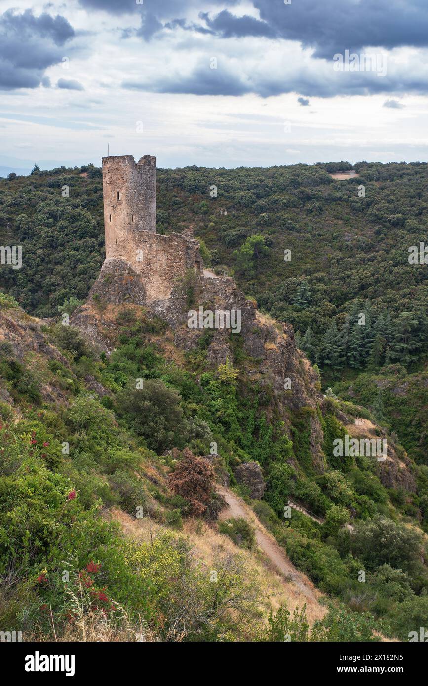 Ruins of the medieval castle of Lastours, in the Cathar region of ...