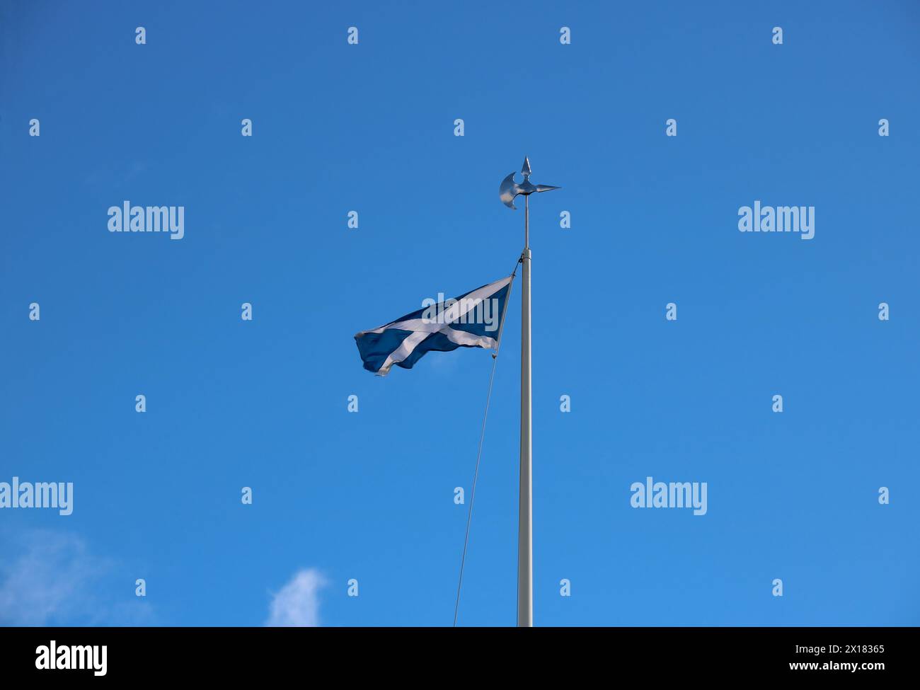 Scottish national saltire flag flying on a battleaxe flagpole at ...