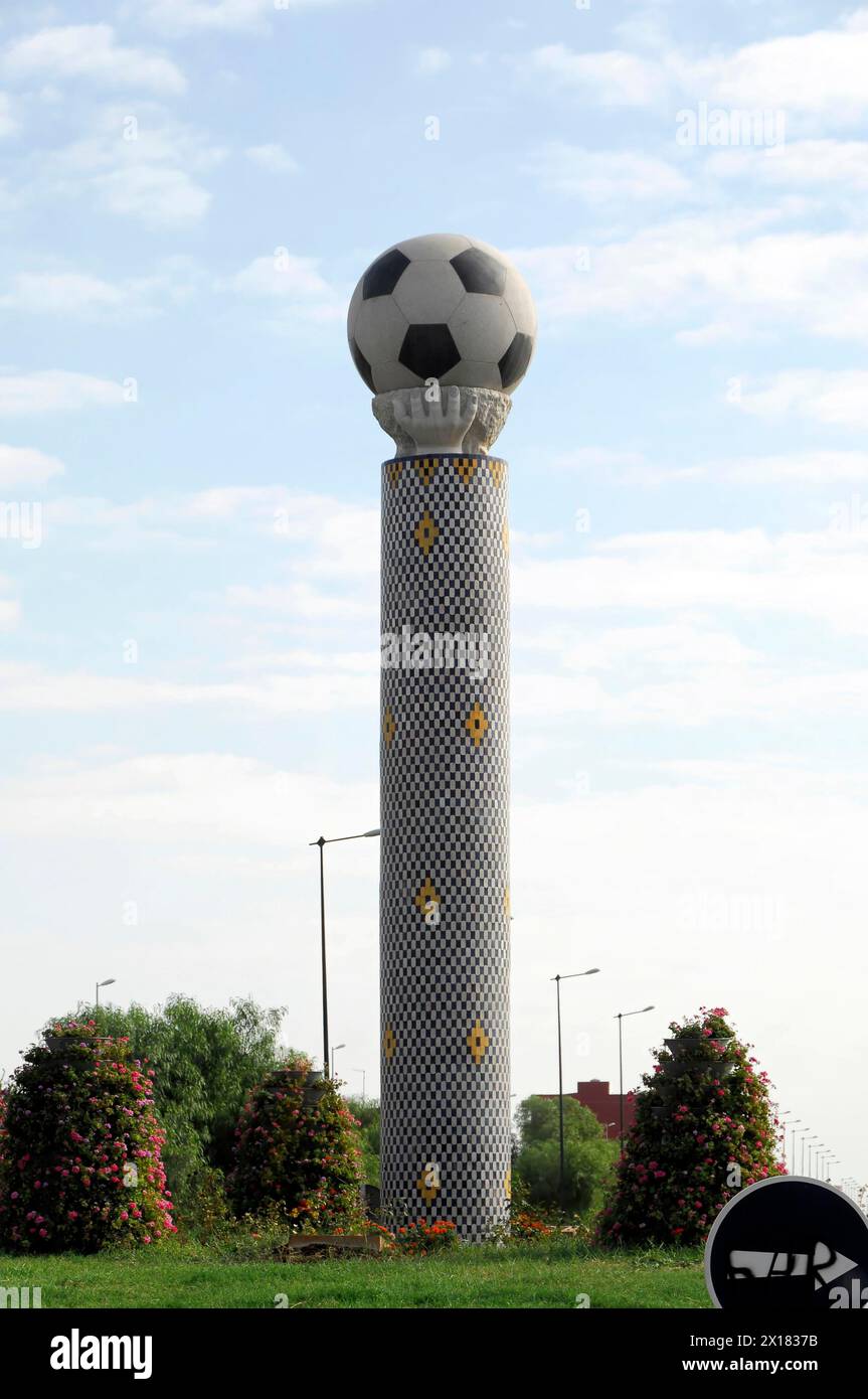 Building, Column with football, Roundabout, Meknes, Large football ...