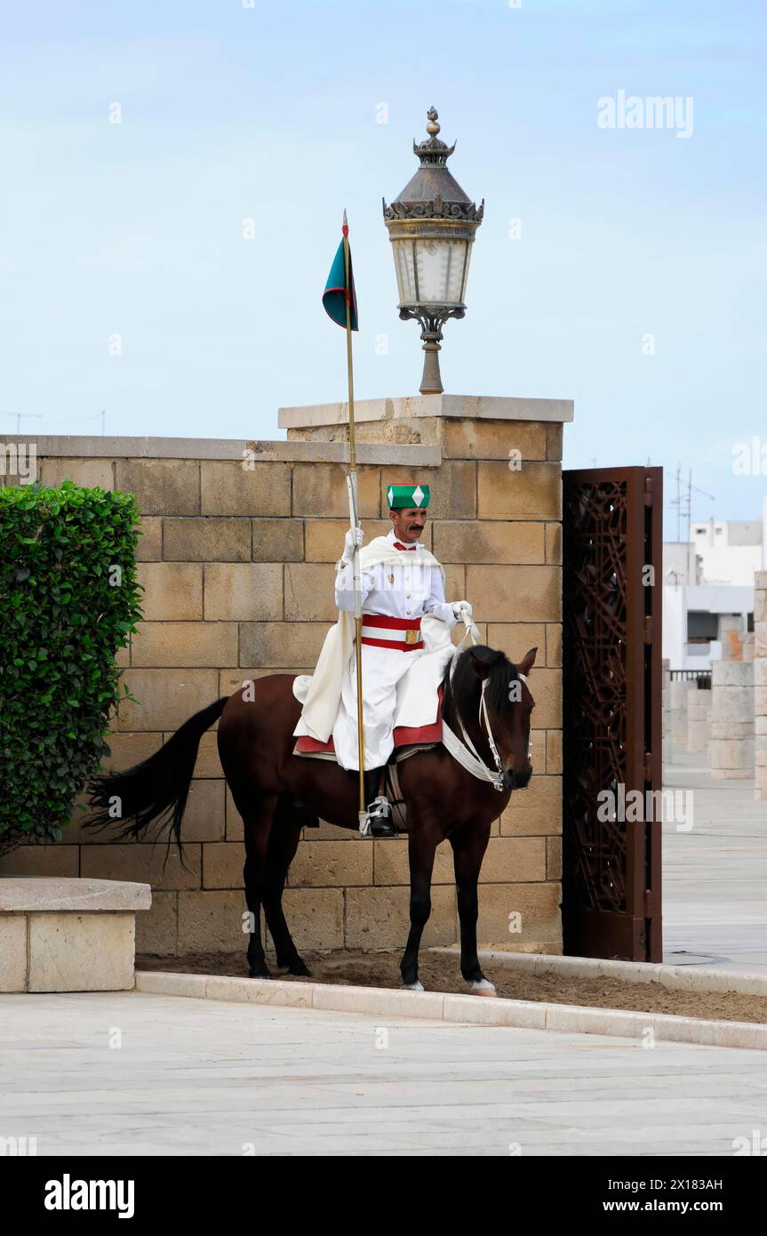 Rider, guard in traditional uniform in front of the gate Mausoleum ...