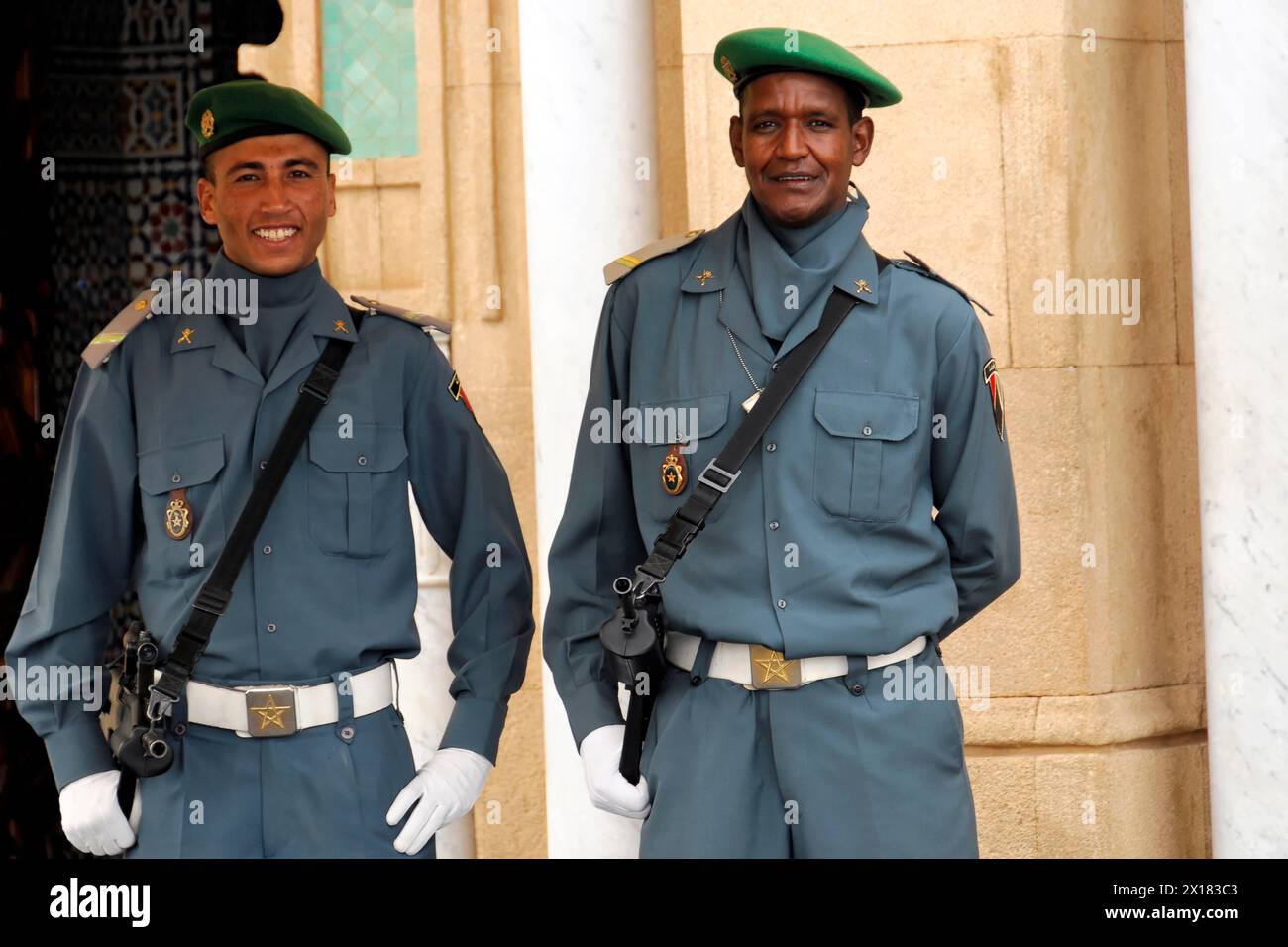 Guards at the Royal Palace in Rabat, Morocco, Two smiling security ...