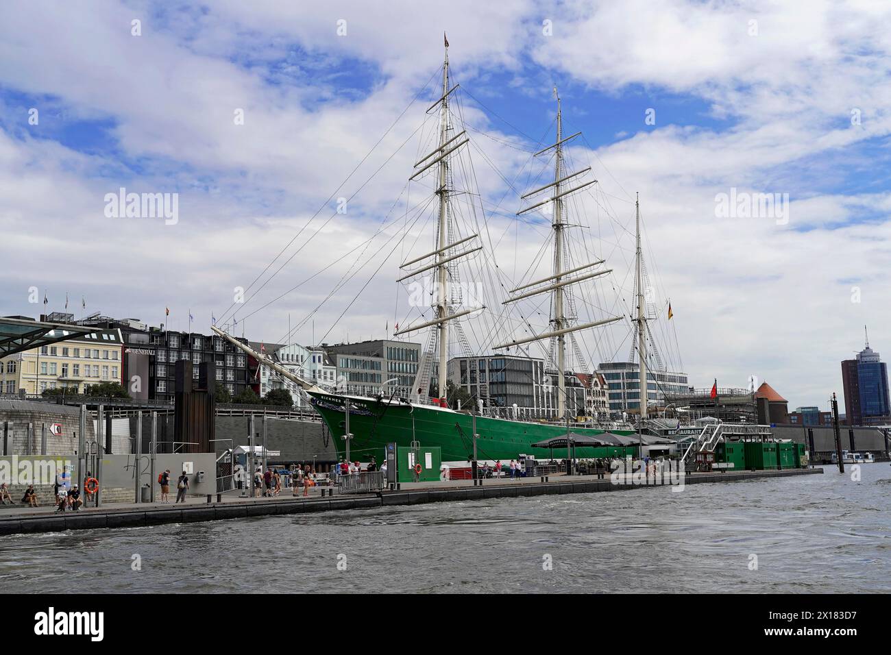 Hamburg harbour view with ships and clock tower by day, Hamburg ...
