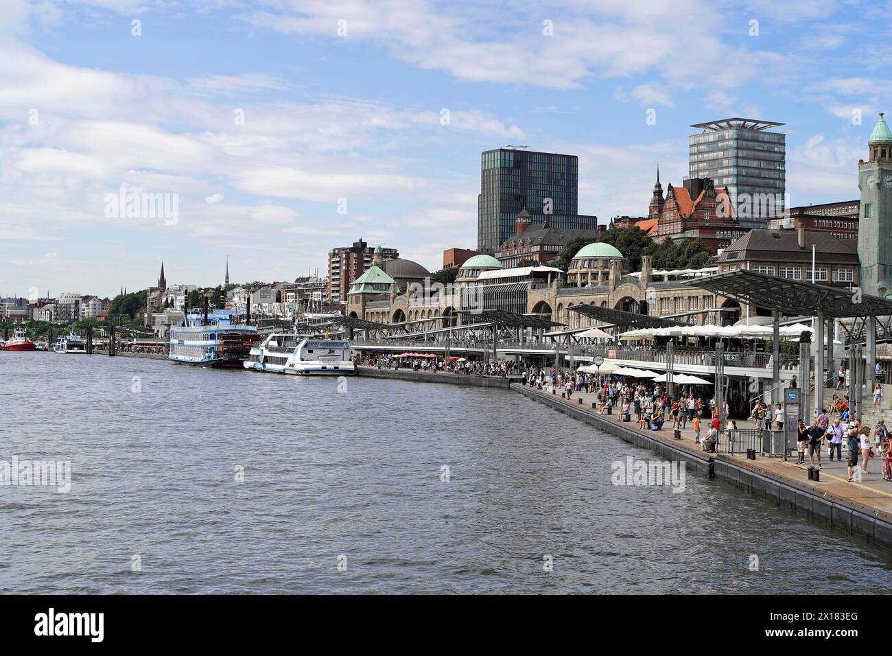 Hamburg harbour view with ships and clock tower by day, Hamburg, Lively ...