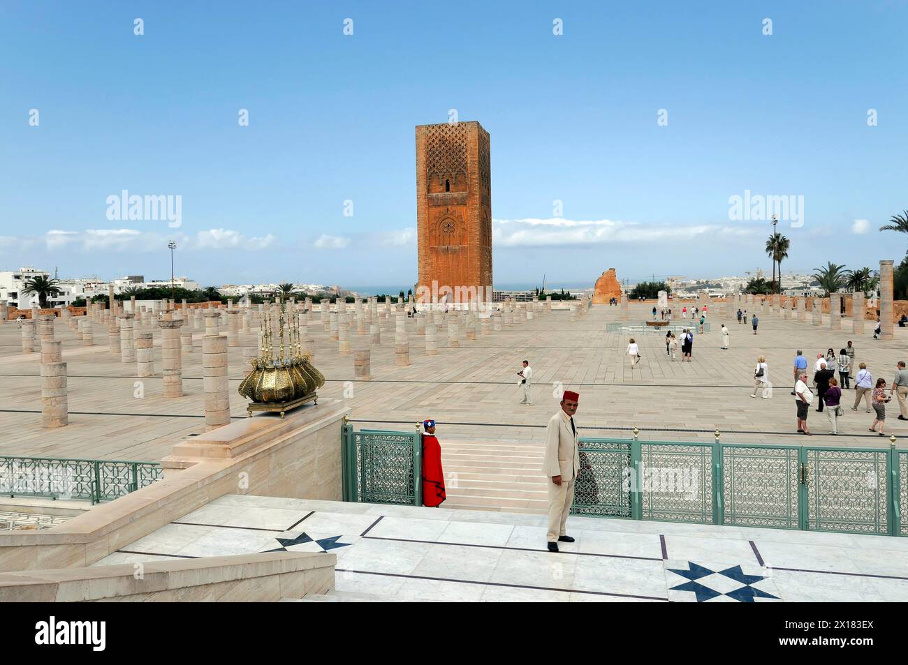Hassan Tower, Rabat, A lively square in front of the Hassan Tower with ...