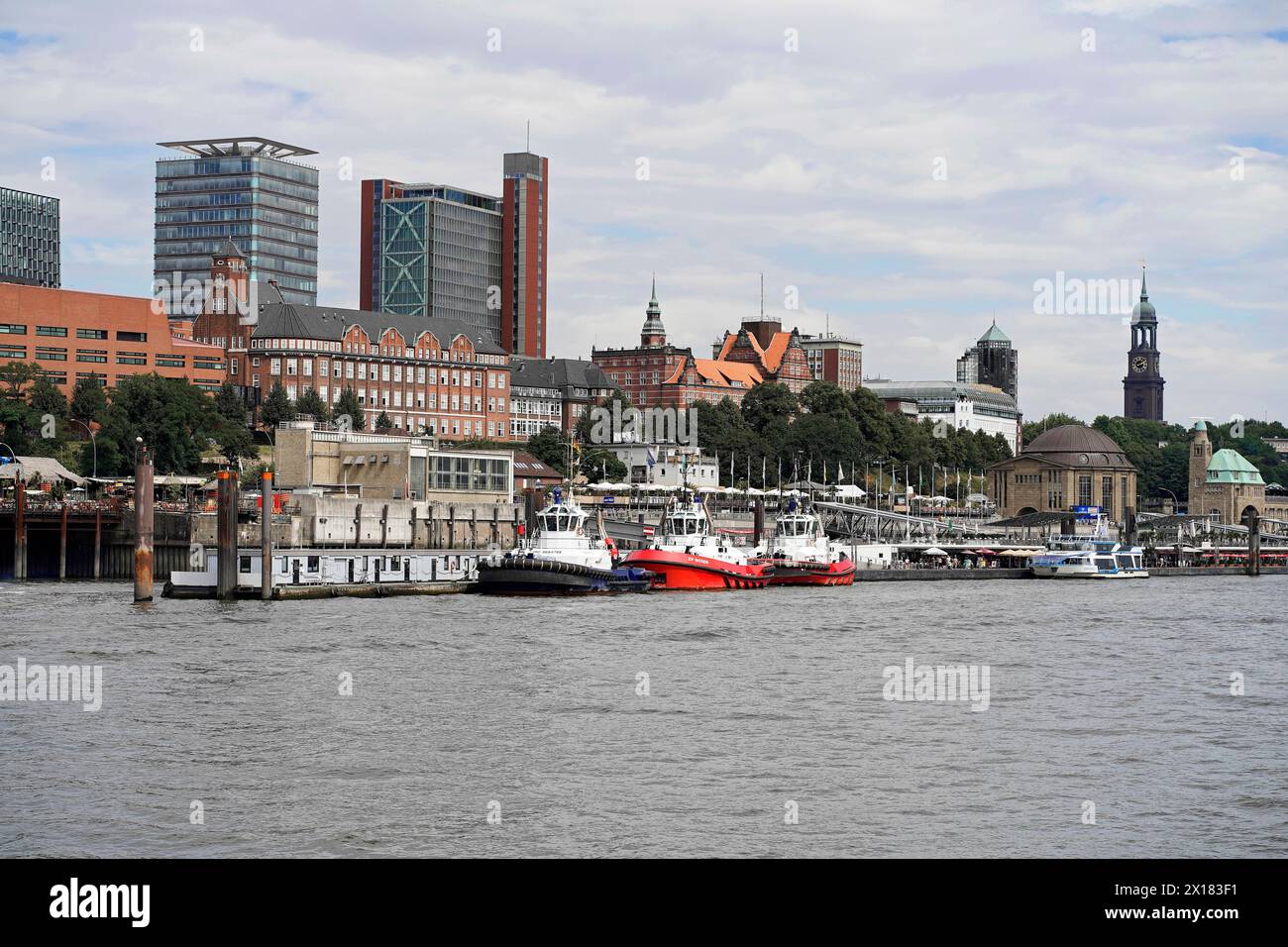 Hamburg harbour view with ships and clock tower by day, Hamburg ...