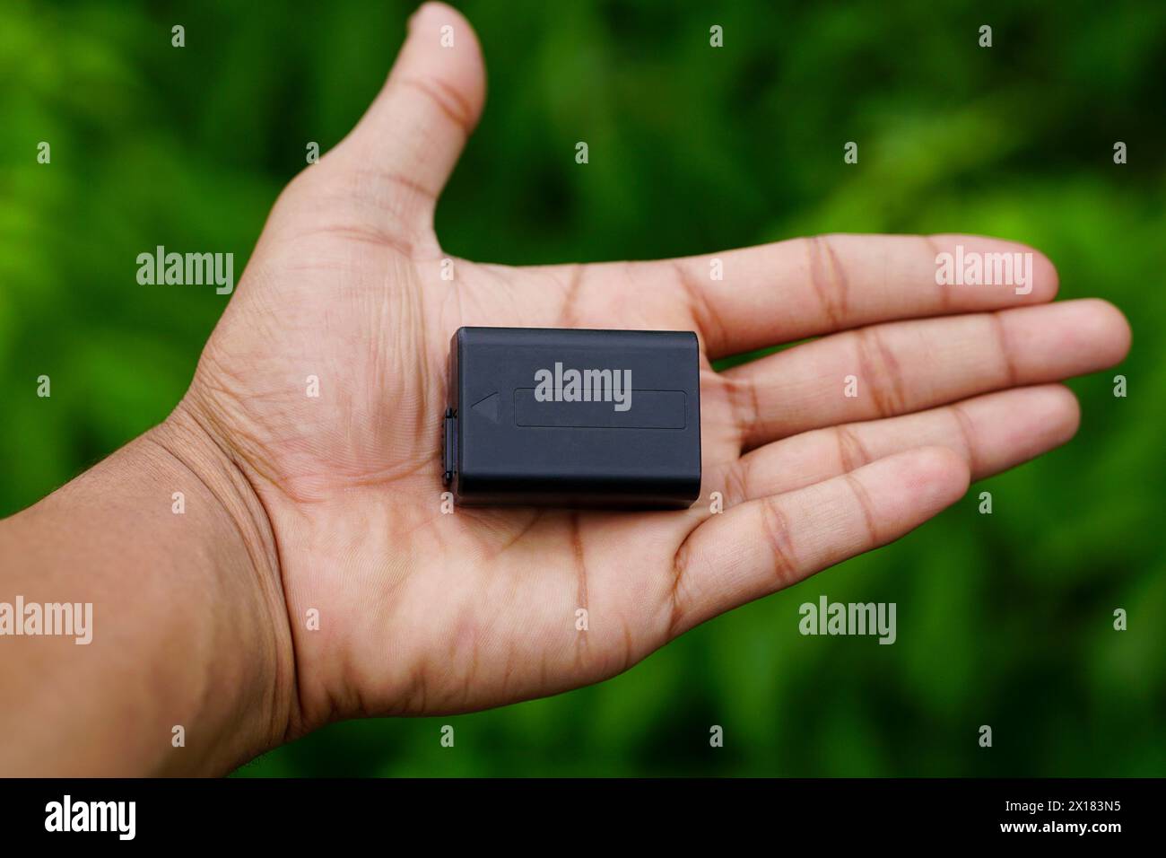 Camera battery on hand (Mirrorless camera battery Stock Photo - Alamy