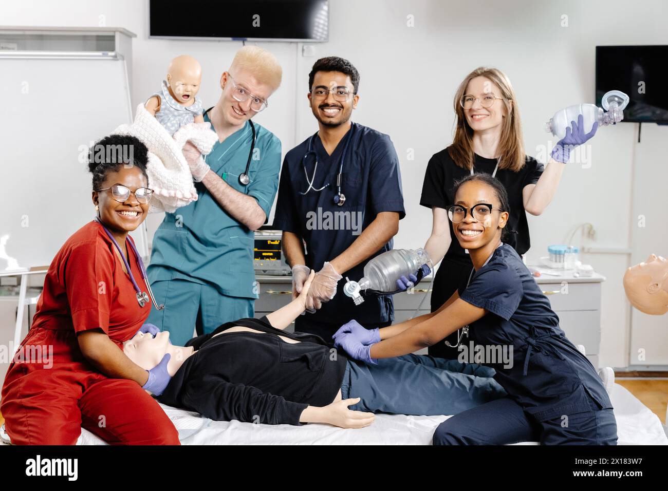 A diverse group of medical professionals, including doctors and nurses ...