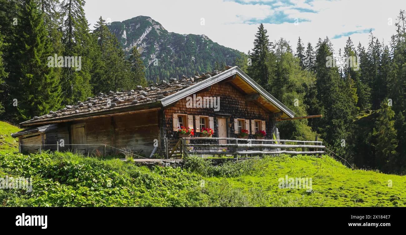 Landscape panorama, alpine hut Stock Photo - Alamy