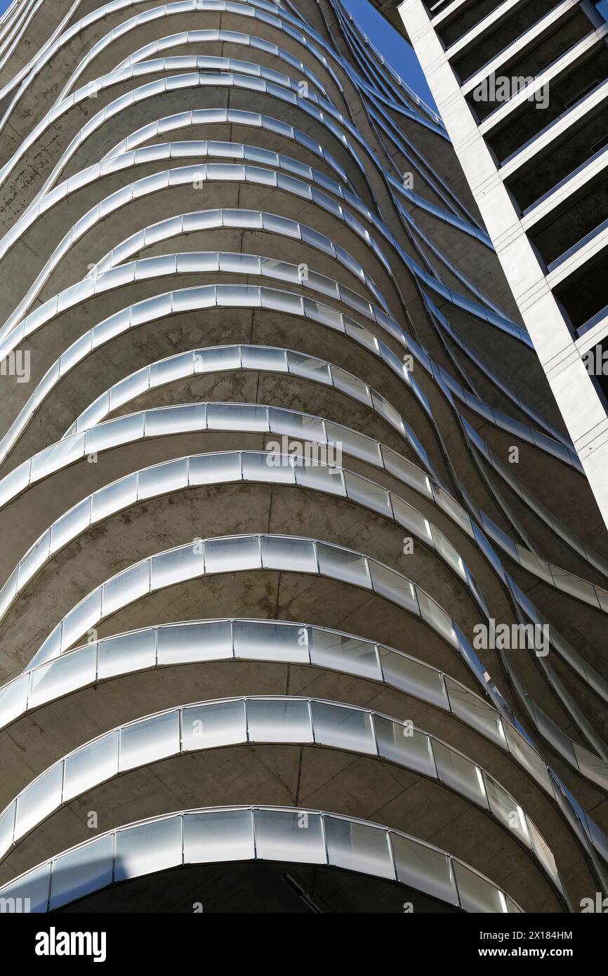 Architecture, curved balcony of an apartment complex, Montreal ...