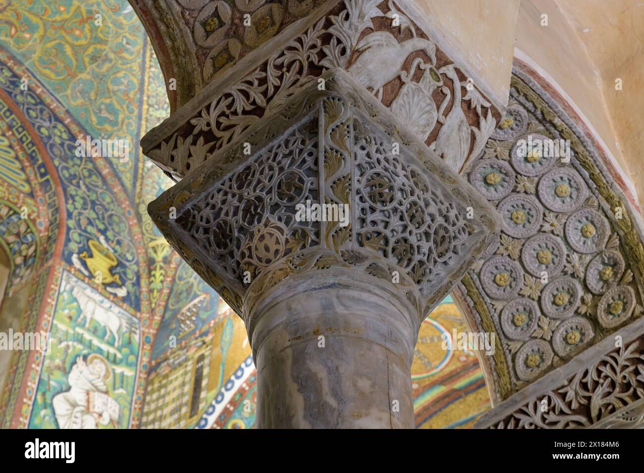 Byzantine capital in basilica of San Vitale in Ravenna, Italy Stock ...