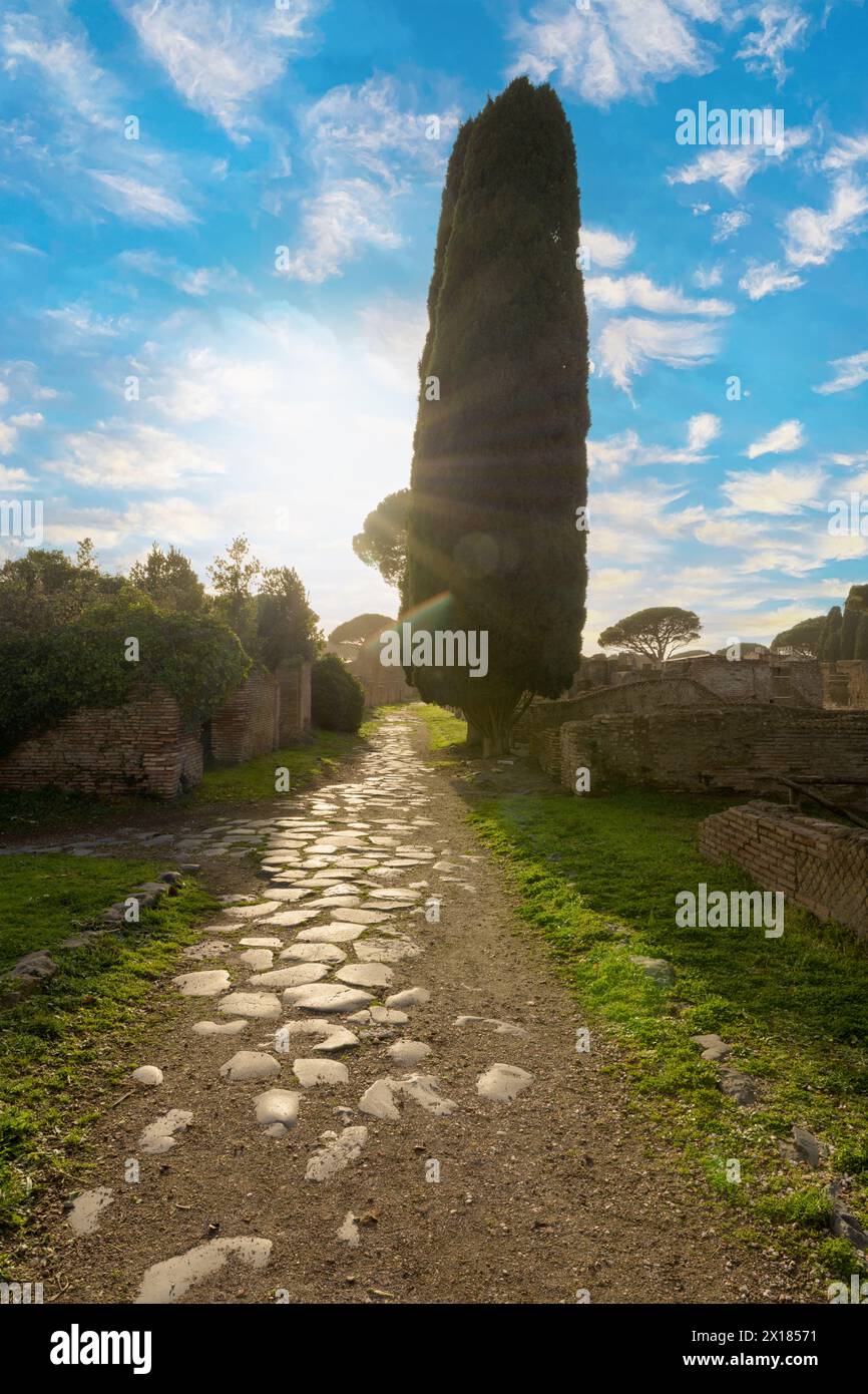 Ancient roman road in Ostia Antica. Rome, Latium, Italy Stock Photo - Alamy