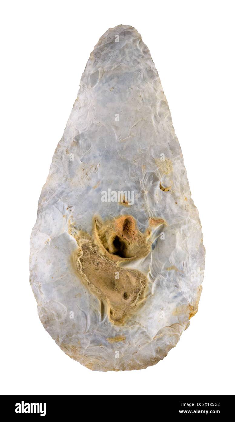 Paleolithic flint tool. Acheulean chopper handaxe on white background ...