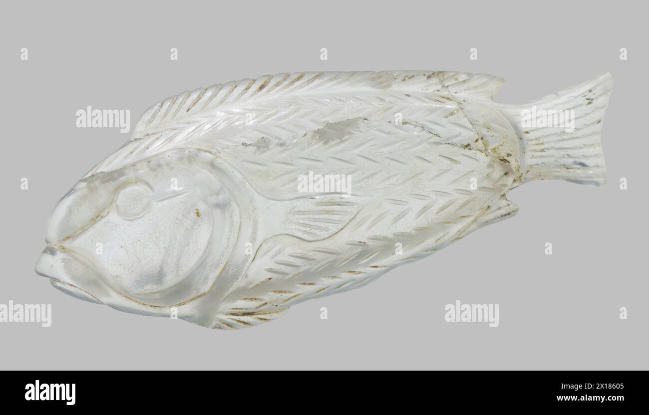 Late Roman stone crystal reliquary in the shape of a fish. Palestrina ...