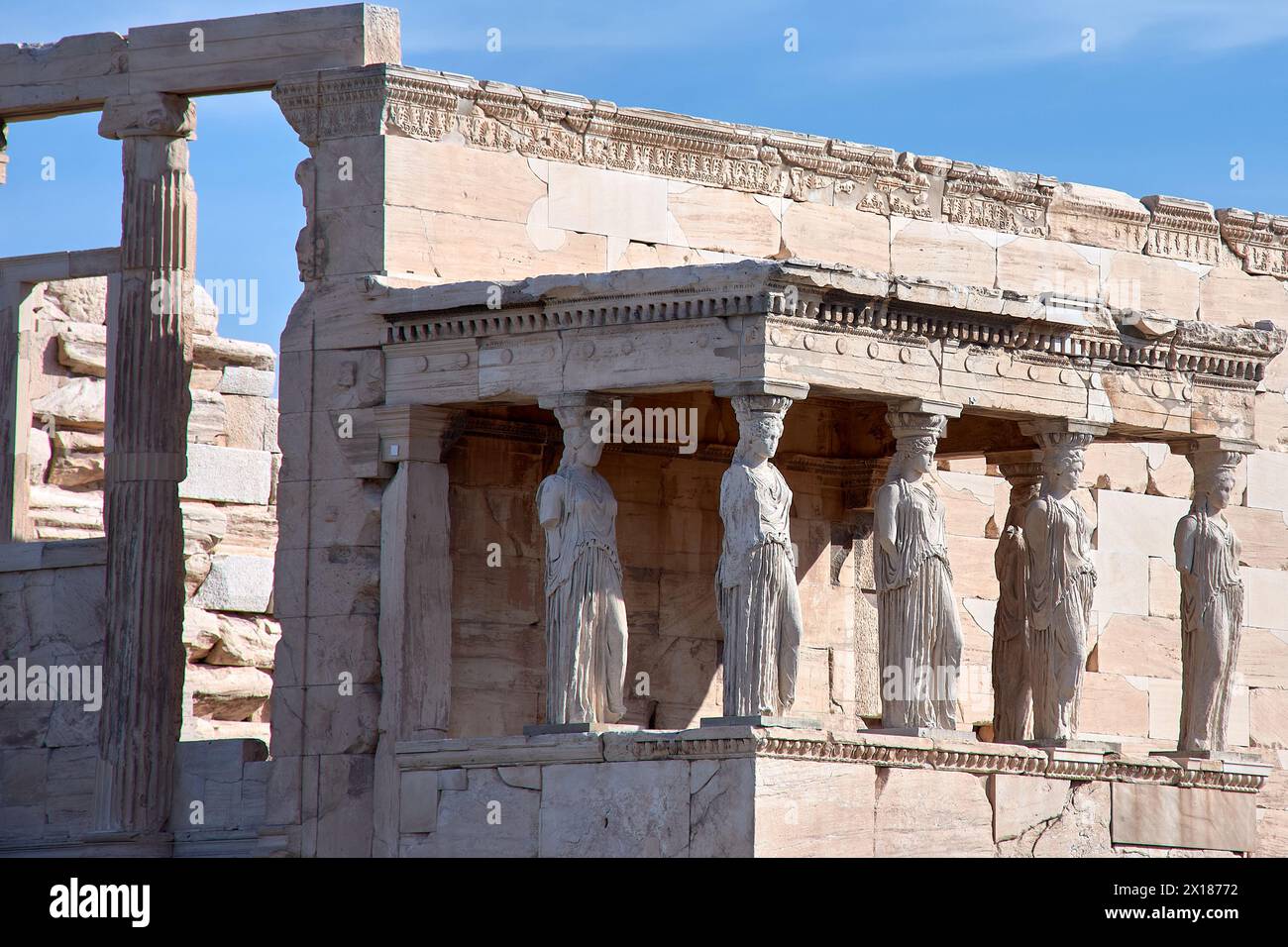 The porch of the Caryatids in the Erechtheion temple on the Acropolis ...