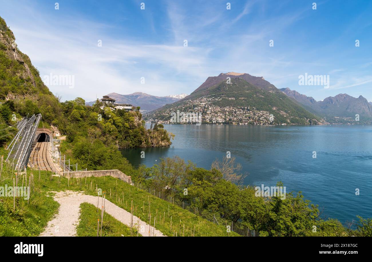 Landscape of Lake Lugano on a sunny spring day from Paradiso ...