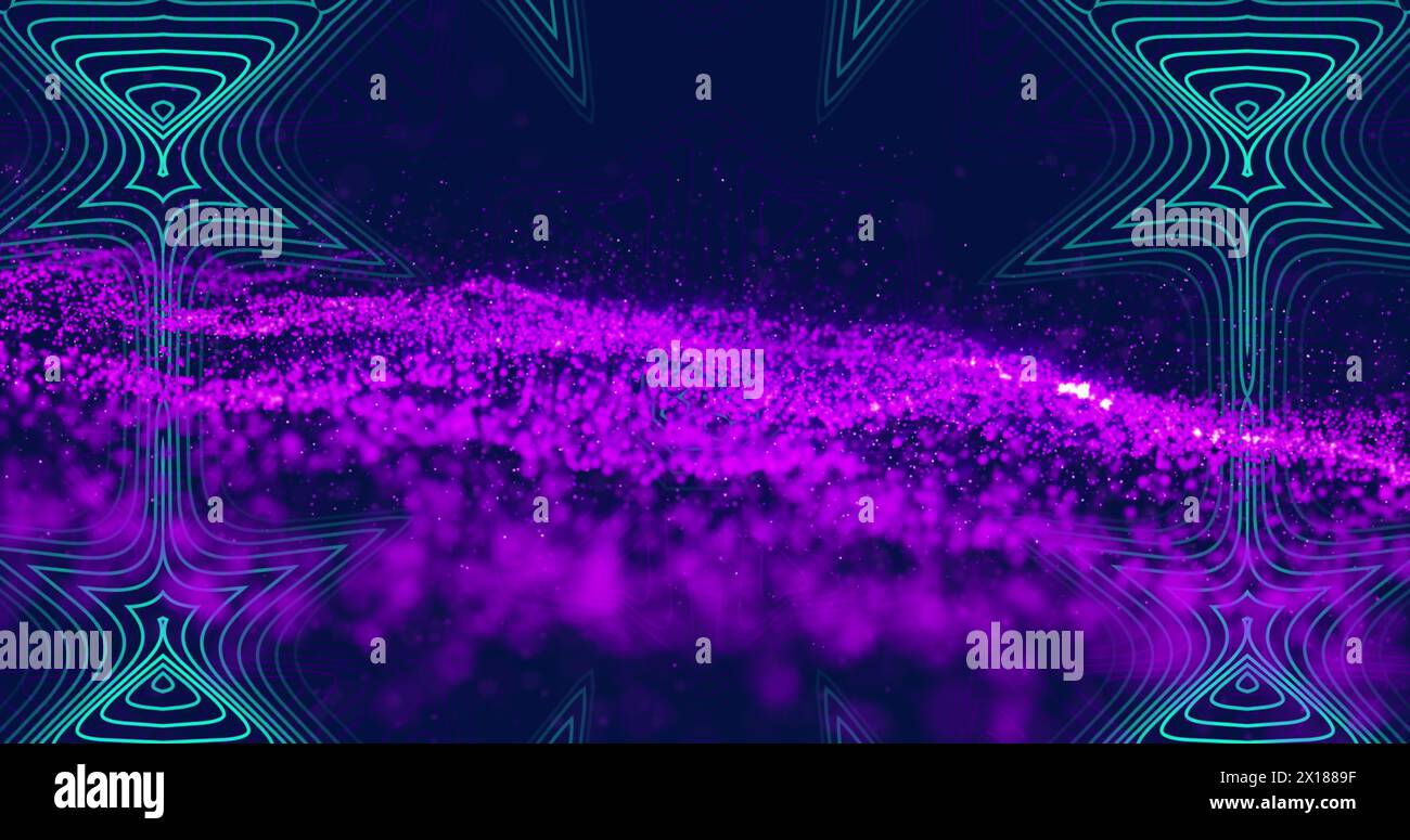 Image of disappearing blue kaleidoscope and neon purple particles ...