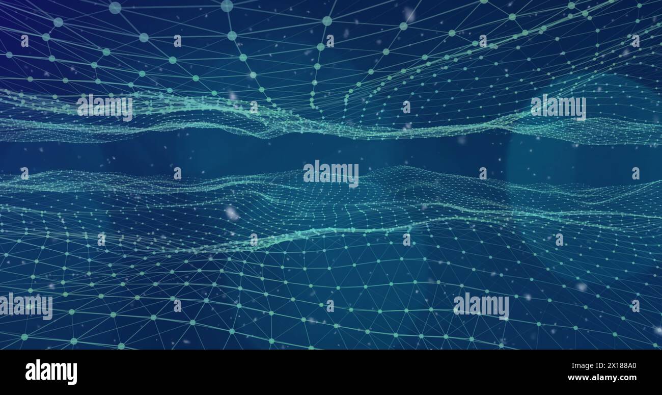 Image of digital snowfall and illuminated dots interconnecting with lines Stock Photo - Alamy