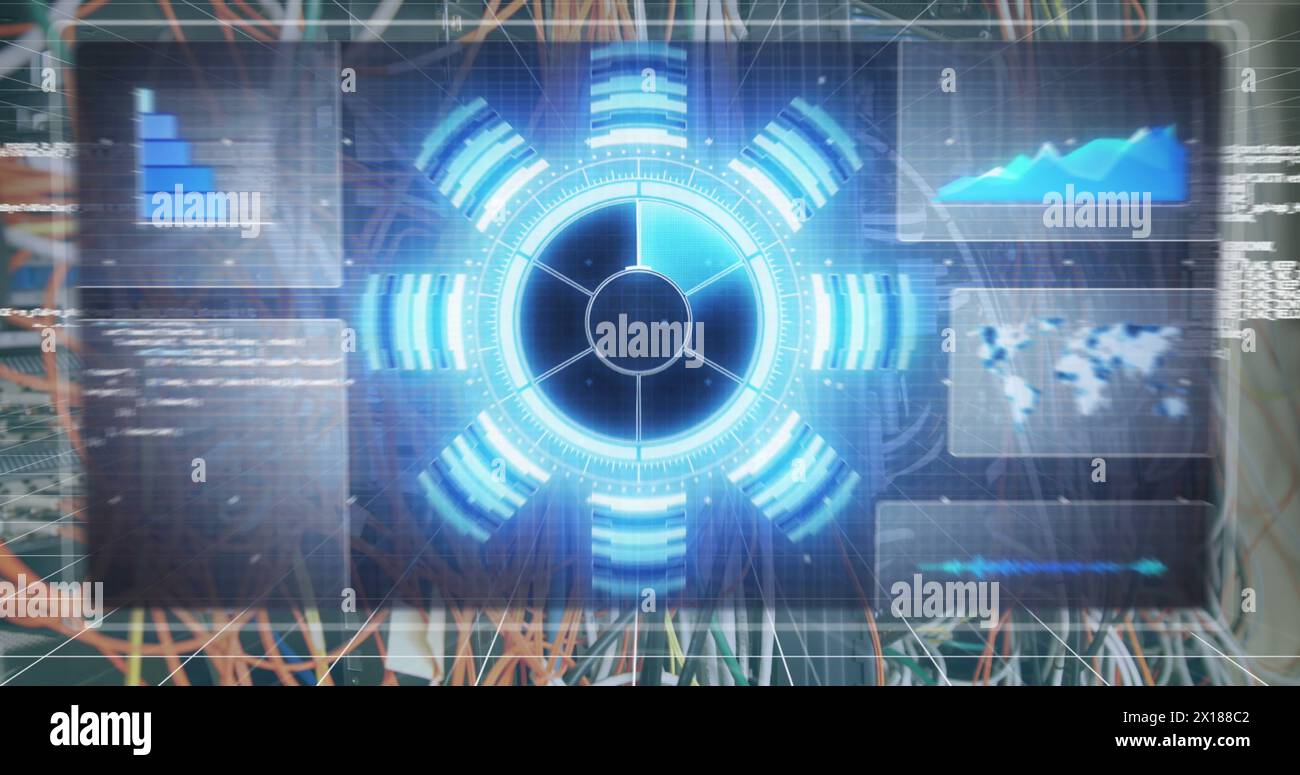 Image of data processing in on digital screen and computer wires Stock Photo - Alamy