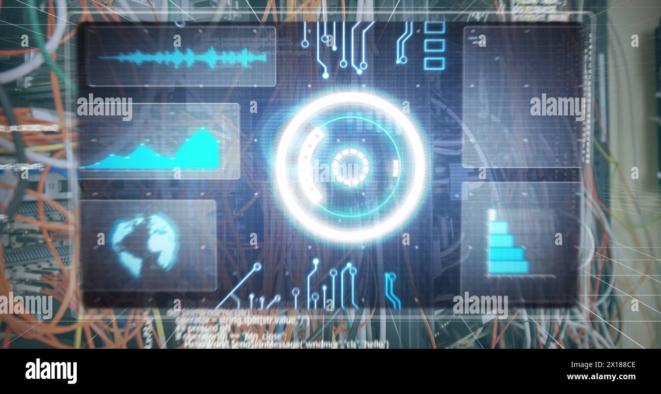 Image of data processing in on digital screen and computer wires Stock Photo - Alamy