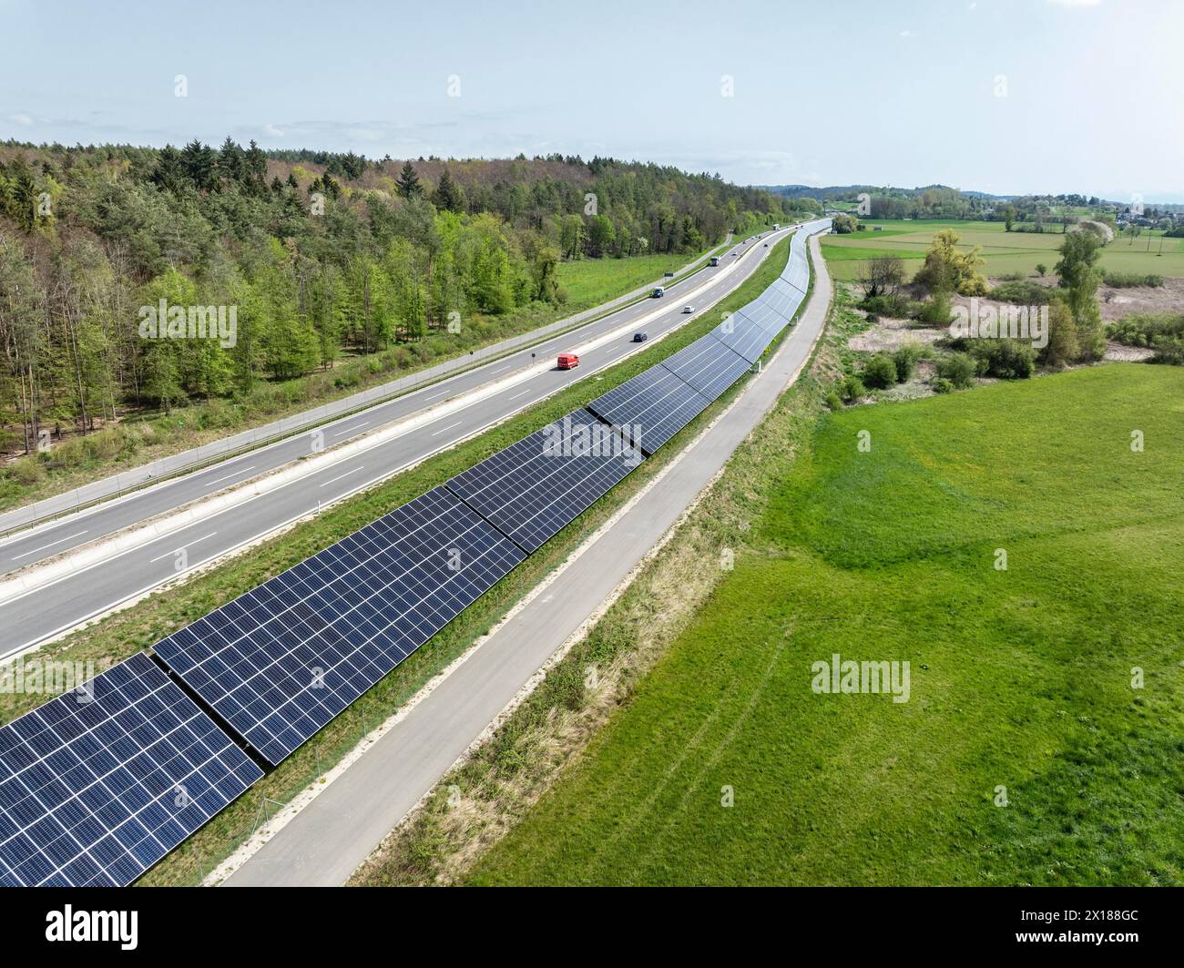 Aerial photo, solar modules, solar park, photovoltaics, power ...