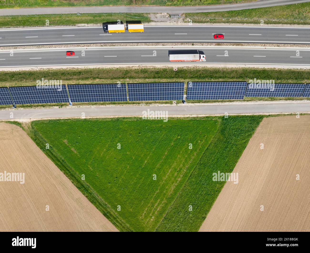 Aerial photo, solar modules, solar park, photovoltaics, power ...