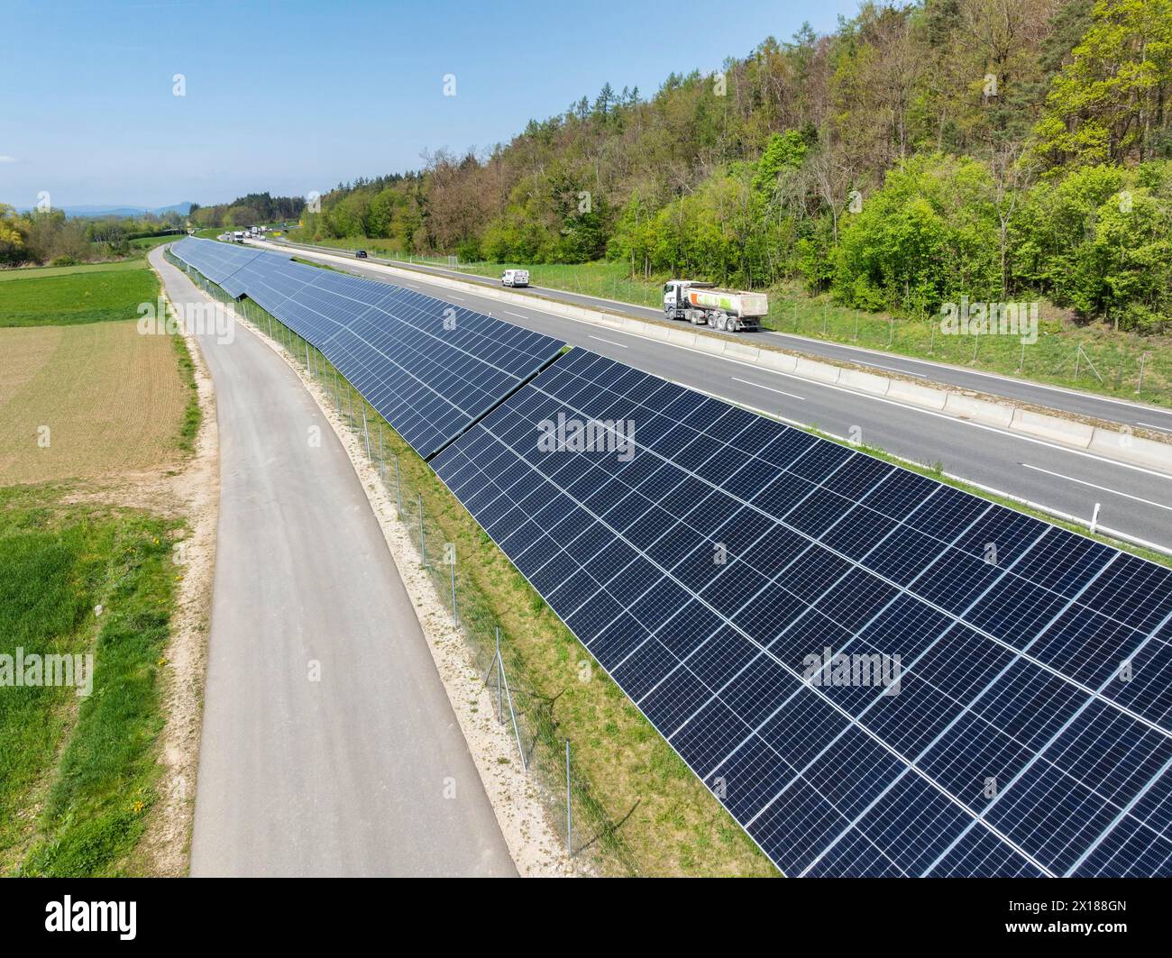 Aerial photo, solar modules, solar park, photovoltaics, power ...