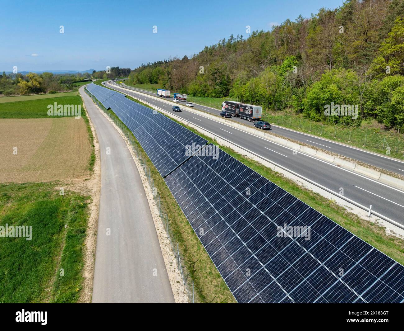 Aerial photo, solar modules, solar park, photovoltaics, power ...