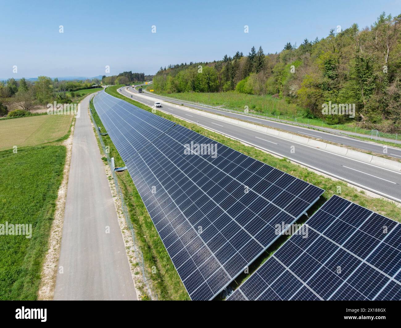 Aerial photo, solar modules, solar park, photovoltaics, power ...