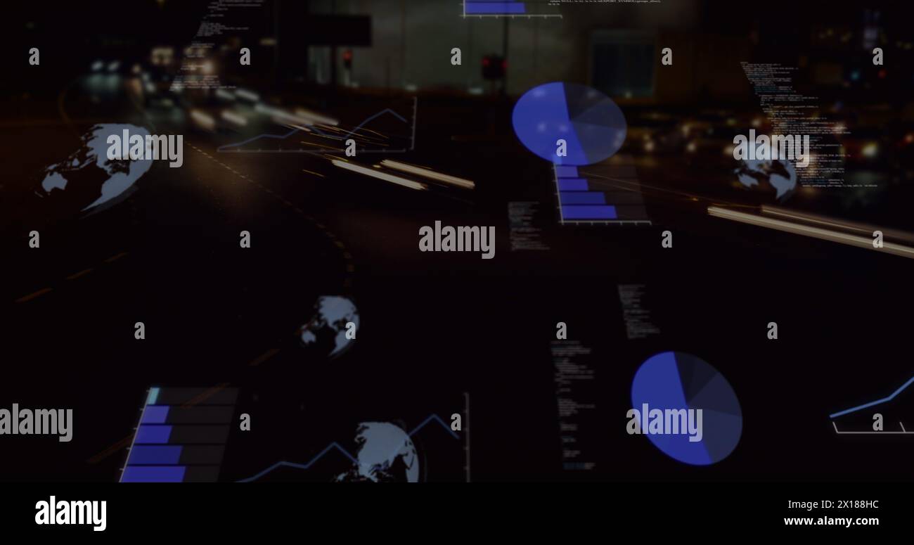 Image of network of connections and data processing over integrated ...