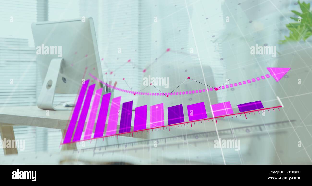 Image of statistical data processing against close up of equipment on ...