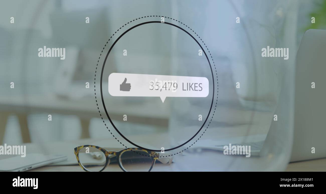 Image of like icon with increasing numbers on a speech bubble against ...