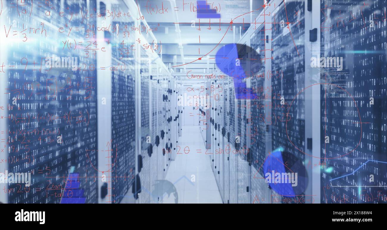 Image of digital data processing over server room Stock Photo - Alamy
